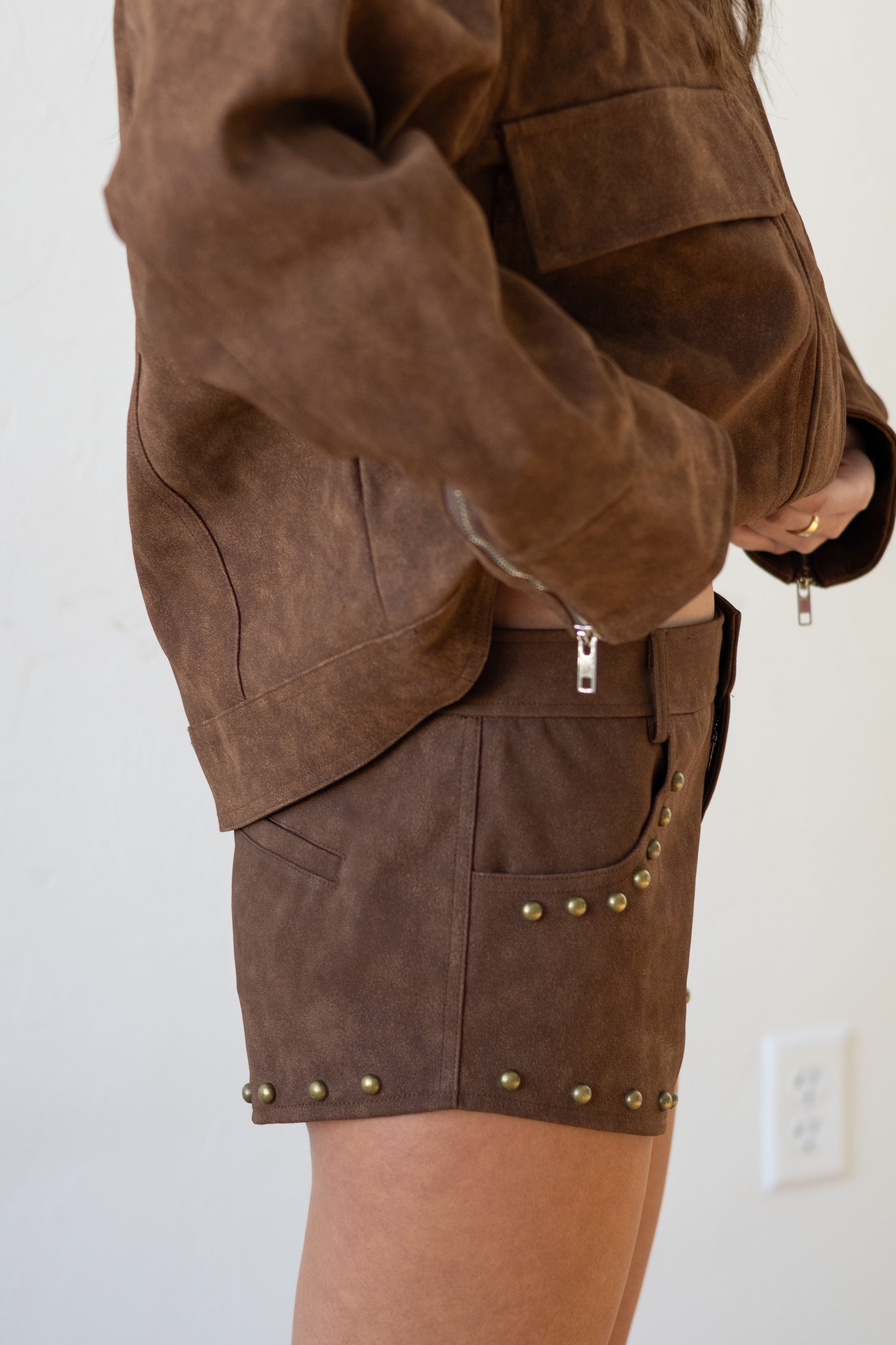 Cheyenne Leather Micro Shorts- Brown – Shop MKay