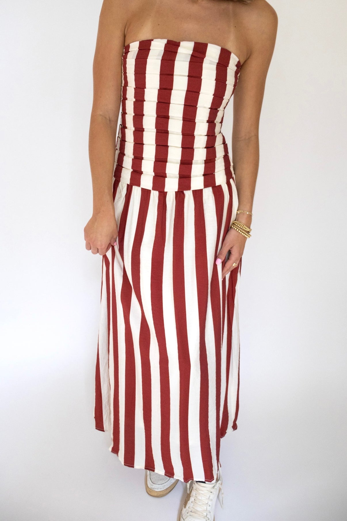Angie Striped Midi Dress- Red Stripe – Shop MKay